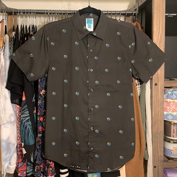 Tops | Disney Pride Button Down Black Shirt | Poshmark